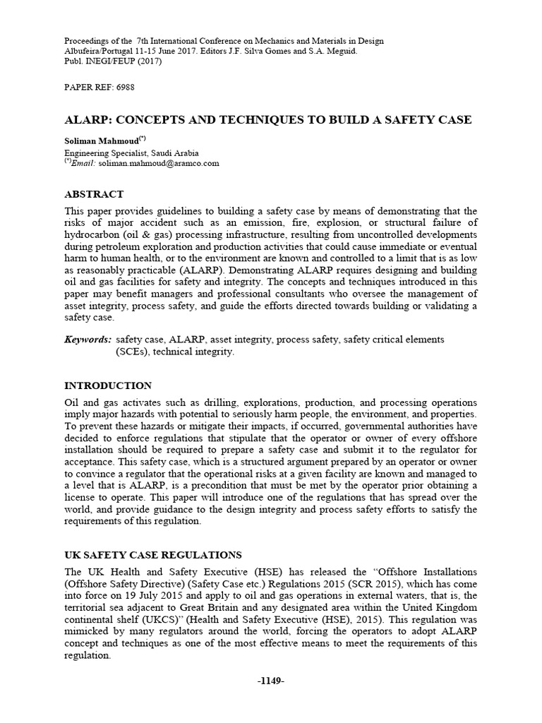 Alarp: Concepts and Techniques To Build A Safety Case: Soliman Mahmoud ...