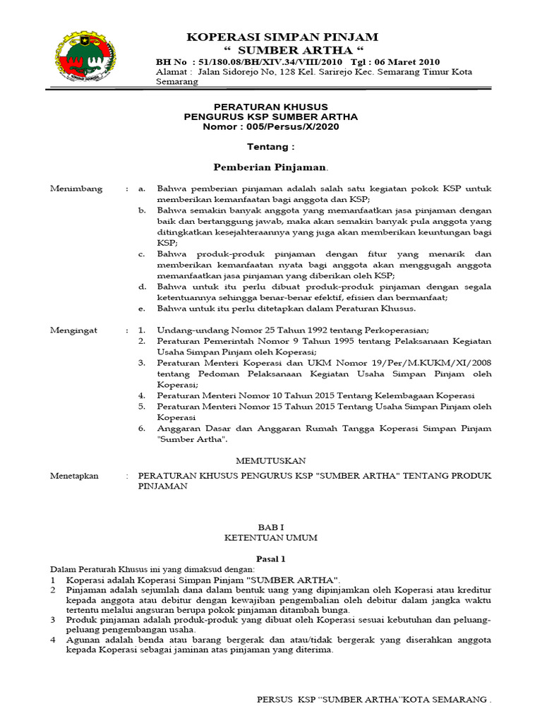 Persus, SOP Pemberian Pinjaman KSP Sumber Artha | PDF | Bisnis