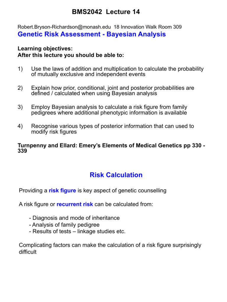 Lecture14-BayesianAnalysis 1pp | PDF | Apolipoprotein E | Dominance (Genetics)