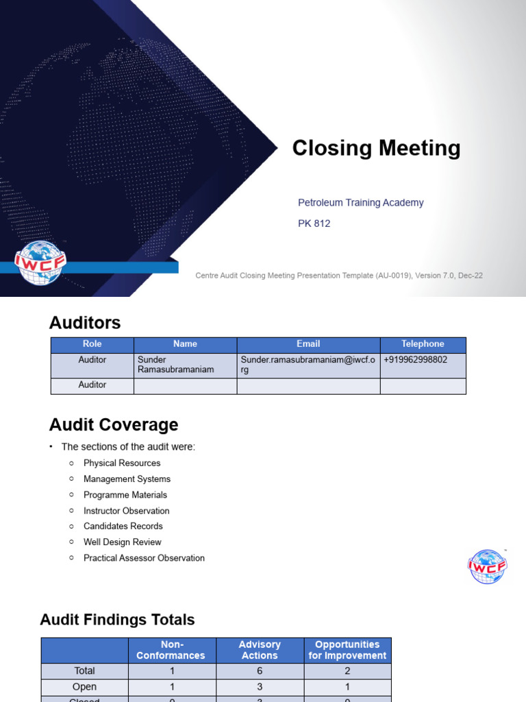AU-0019 Centre Audit Closing Meeting PP Template | Download Free PDF ...