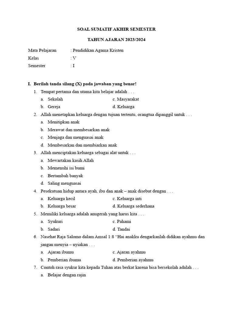 SOAL SUMATIF Kelas 5 AKHIR SEMESTER | PDF