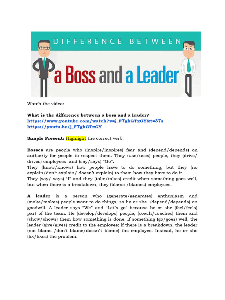 Boss vs. Leader: Key Differences | PDF | Adverb | Adjective