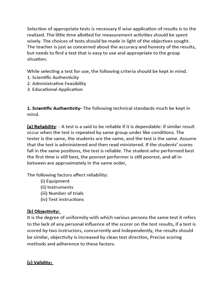 1.4 Criteria of Test Selection - Scientific Authenticity ...