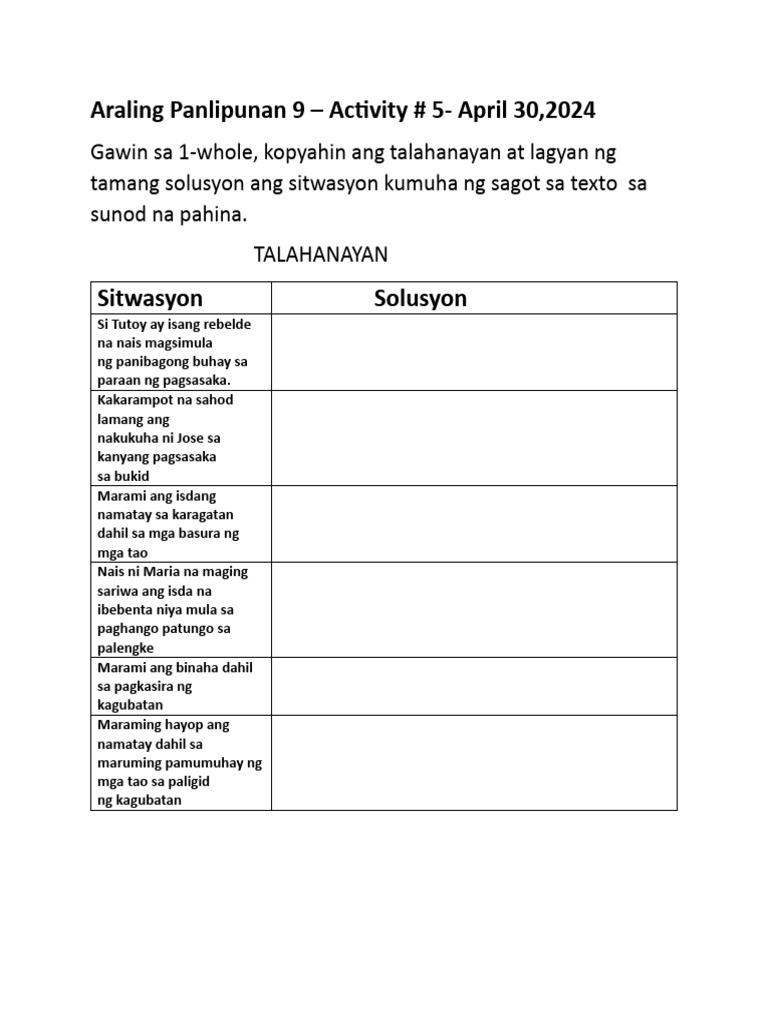Araling Panlipunan 9 Activity 5 | PDF