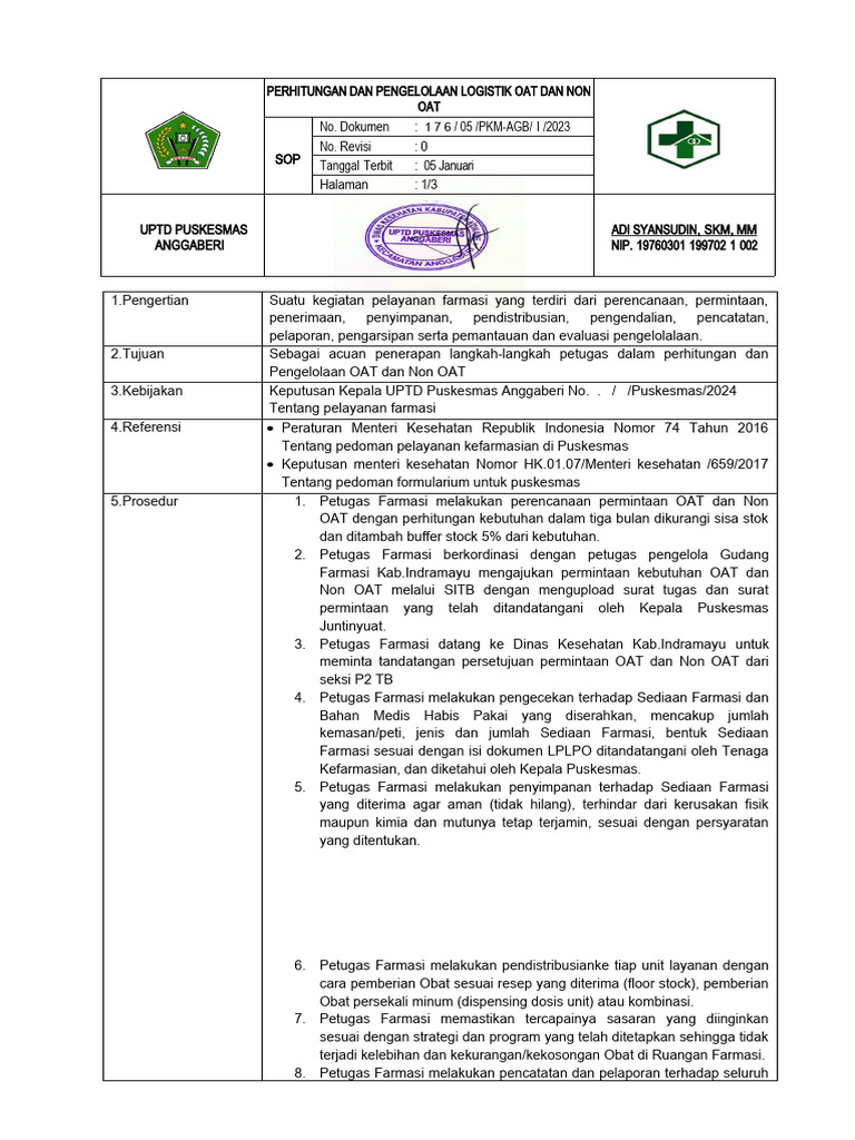 SOP Perhitungan Dan Pengelolaan Oat Dan Non Oat | PDF