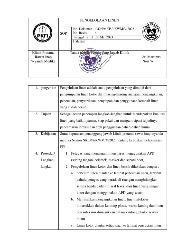 Spo Pengelolaan Linen | PDF