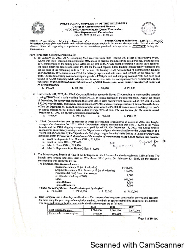 Final Deptals ACCO FOR SPECIAL TRANSACTIONS | PDF