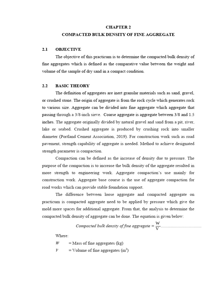 CHAPTER 2 - Compacted Bulk Density of FIne Aggregate | PDF | Construction Aggregate | Density