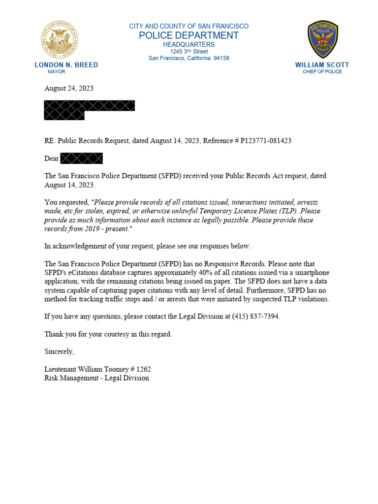 SFPD Response 2 | PDF