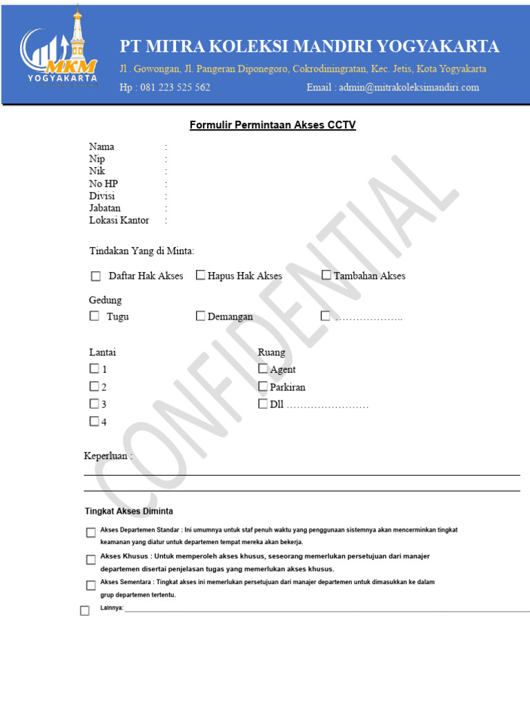 Formulir Akses CCTV PT Mitra Koleksi | PDF