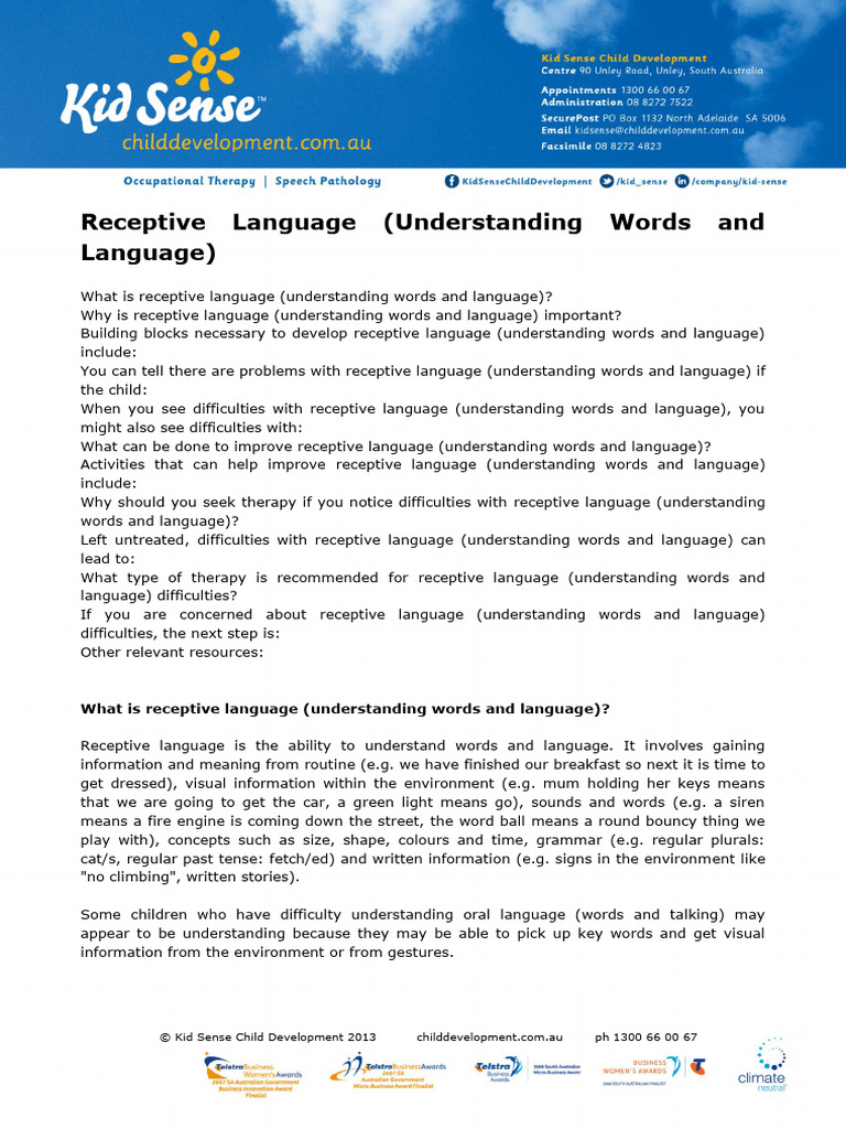 Receptive Language | PDF | Attention | Child Development
