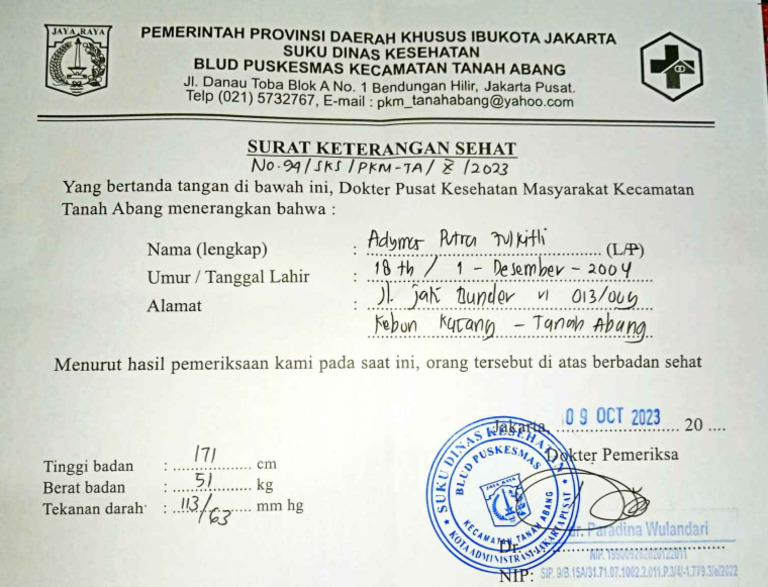 Surat Keterangan Sehat | PDF