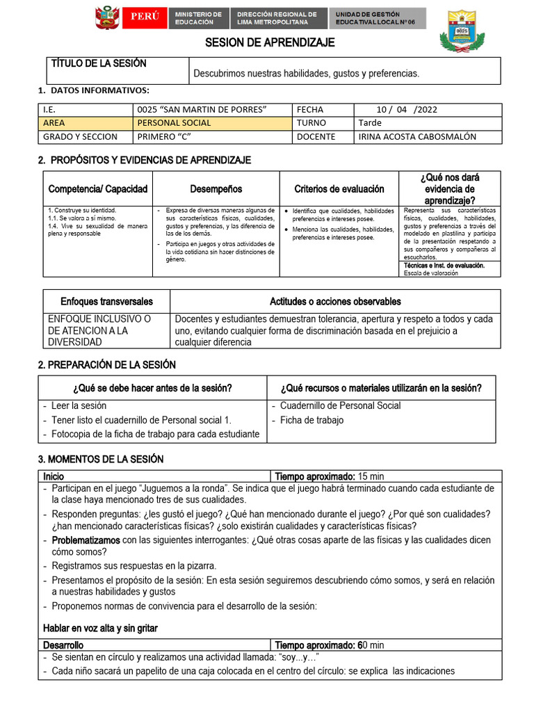 SESIÓN DE APRENDIZAJE P.S 10 de Abril | PDF | Aprendizaje | Evaluación SESIÓN DE APRENDIZAJE P.S 10 de Abril | PDF | Aprendizaje | Evaluación