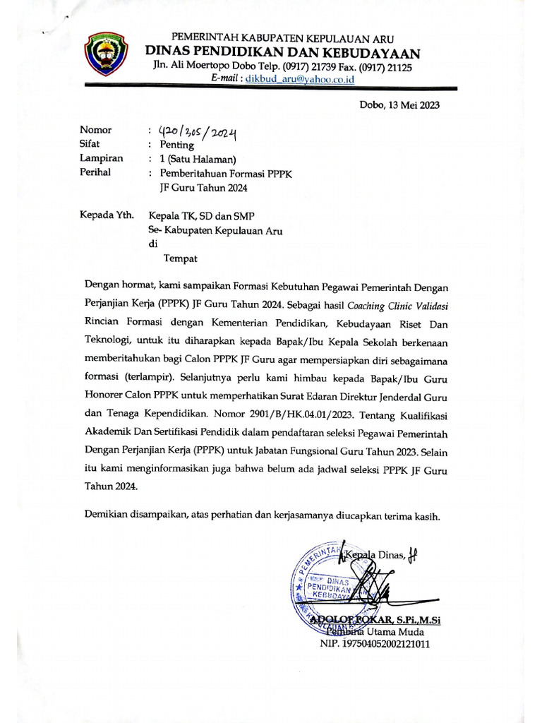 Formasi Pppk Jf Guru Tahun 2024 Pdf