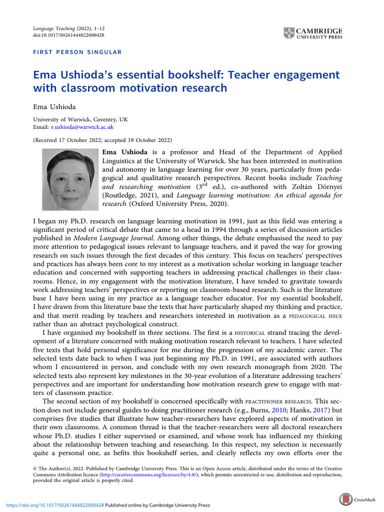 Ema Ushiodas Essential Bookshelf Teacher Engagement With Classroom