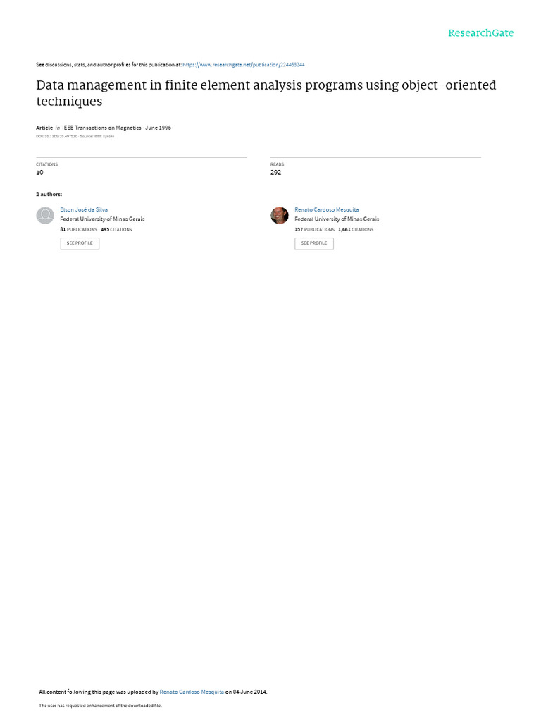 Data Management in Finite Element Analysis Programs Using Object-Oriented Techniques | PDF ...