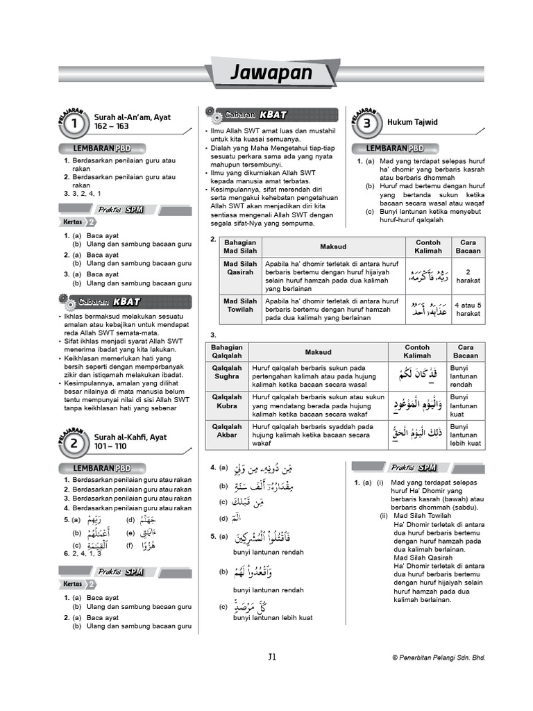 Jawapan Latihan Pendidikan Islam T4 | PDF