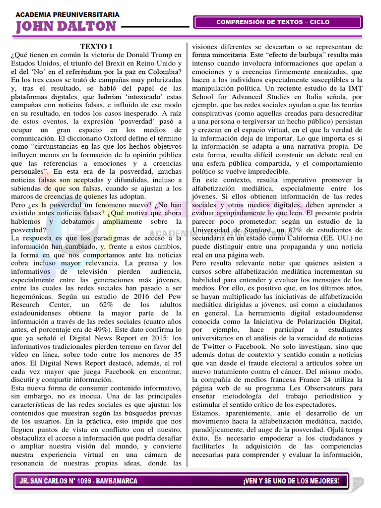 Comprensión de Textos - Jhon Dalton | PDF | Psicología Social | Sicología
