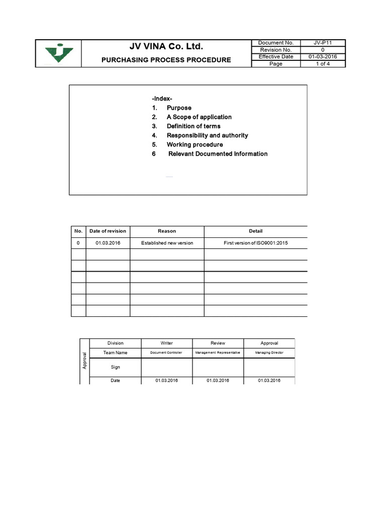 JV-P11 Purchasing Process (OK) | PDF | Specification (Technical Standard) | Business