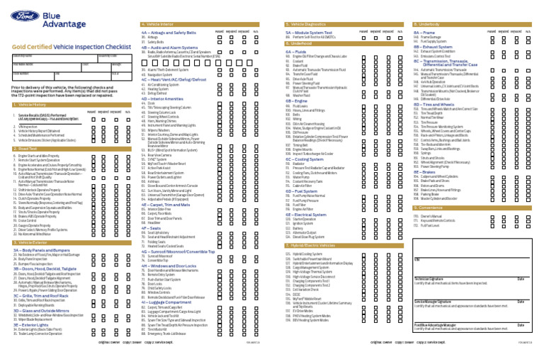 Ford Blue Advantage Gold Certified Inspection Checklist | PDF | Trunk ...