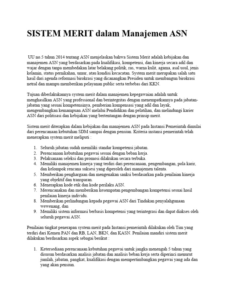 SISTEM MERIT Dalam Manajemen ASN | PDF