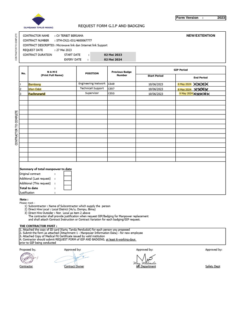 GIP Request and Badging Form 2023 | PDF | Technology & Engineering