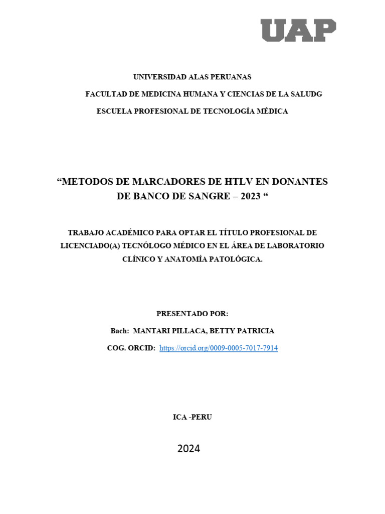 Bach Mantari Pillaca Betty Patricia Metodos de Marcadores de HTLV en ... Bach Mantari Pillaca Betty Patricia Metodos de Marcadores de HTLV en ...