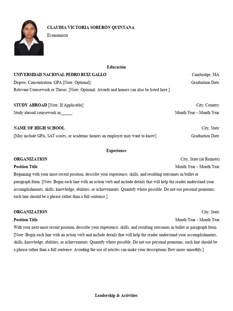 Modelo-de-CV-resume-segun-Harvard | PDF | Linguistics