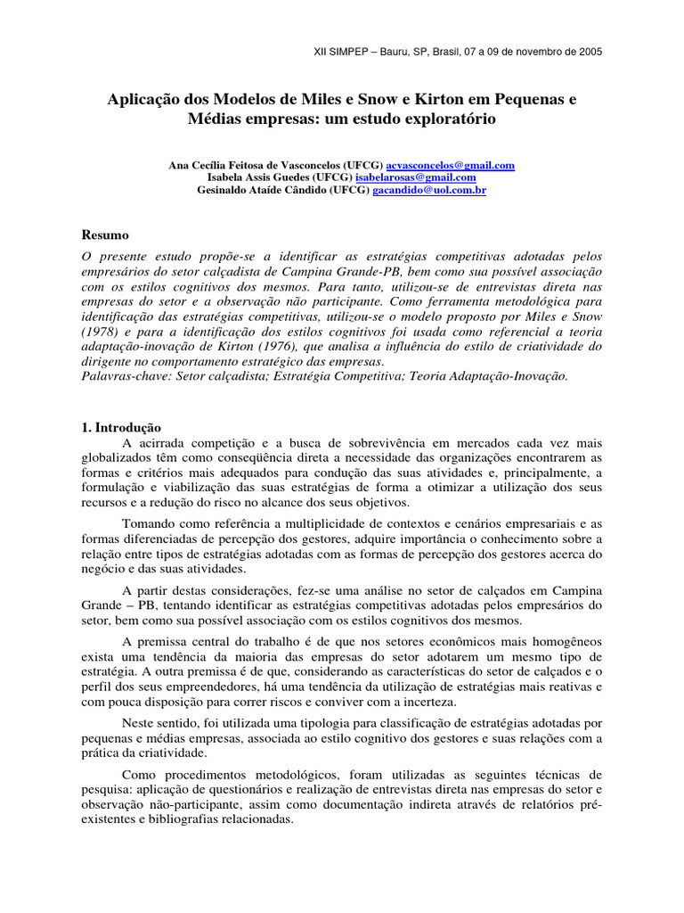 Estratégias no Setor Calçadista: Miles e Snow | PDF | Qualidade ...
