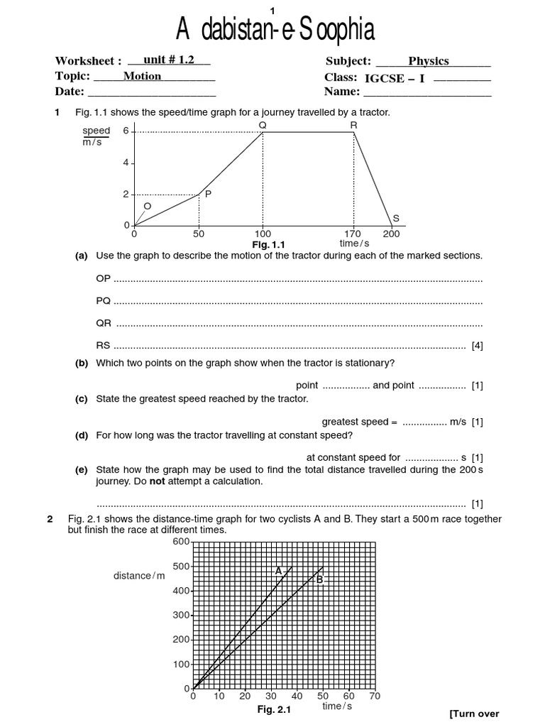 Physics Unit 1.2 Unsolved | PDF | Force | Speed