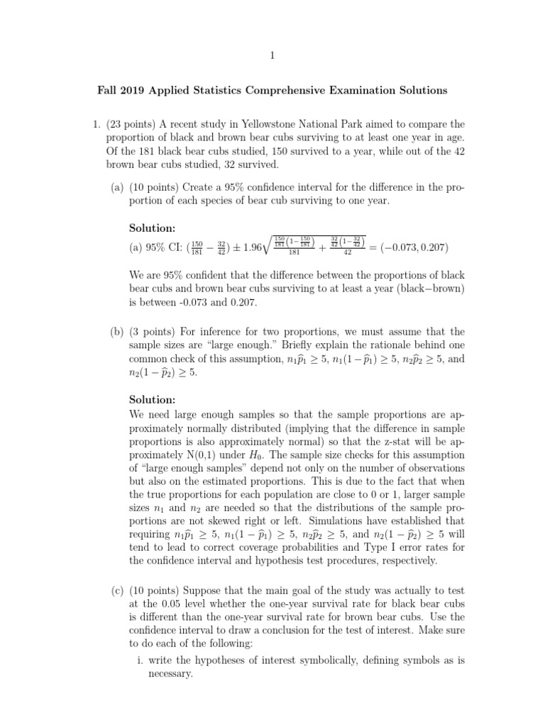 Fall 19 Solutions | PDF | Errors And Residuals | Confidence Interval