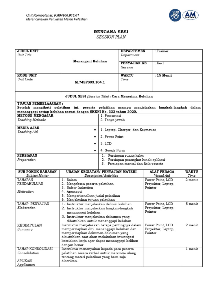 Form Session Plan Pdf