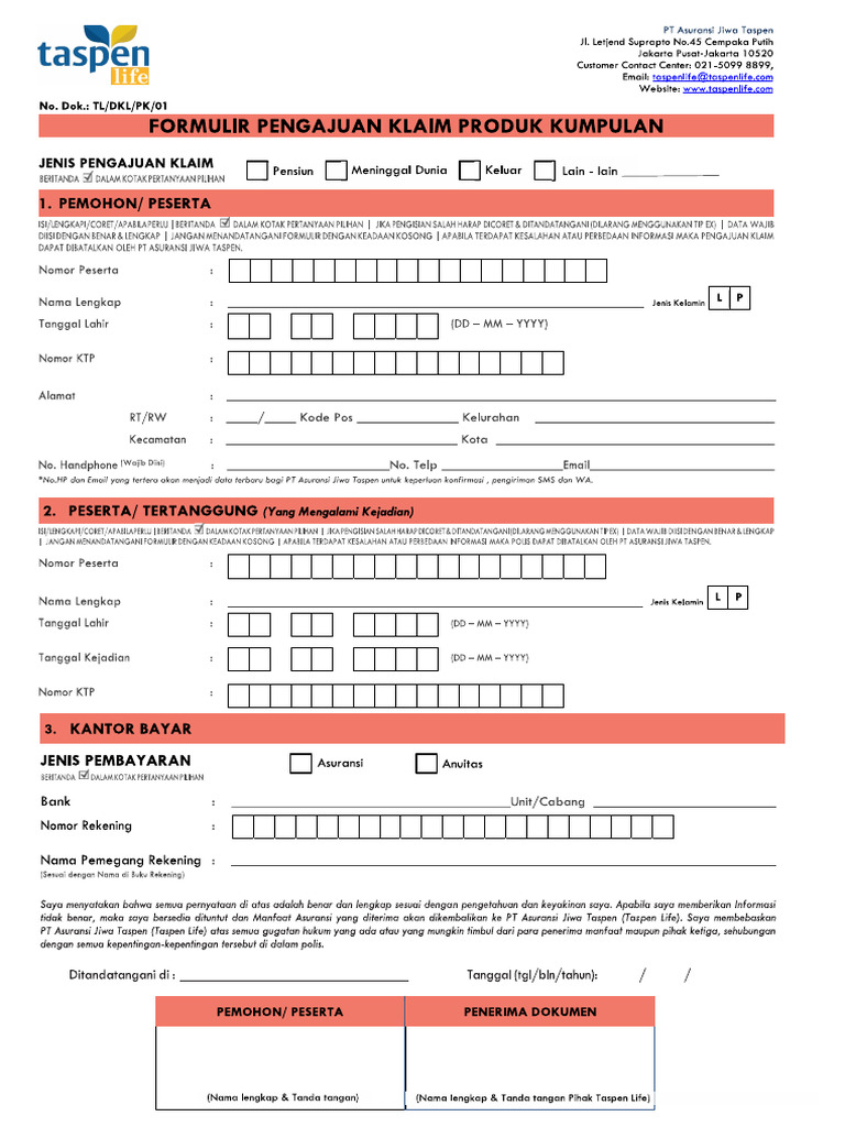 Formulir Taspen | PDF