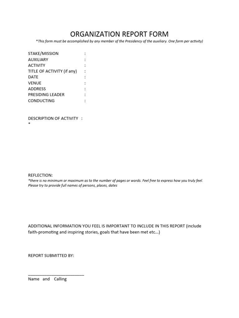 Blank Organization Report Form | PDF