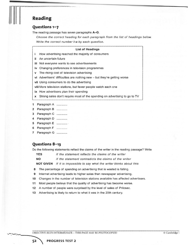 Progress Test 2 | PDF