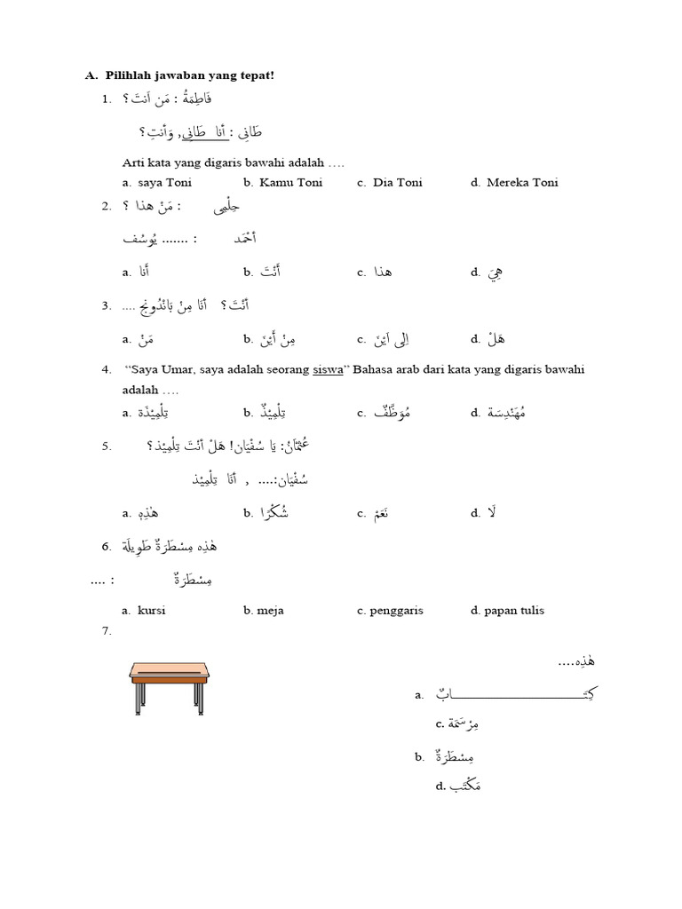 Soal B Arab Kls 1 MDTA | PDF