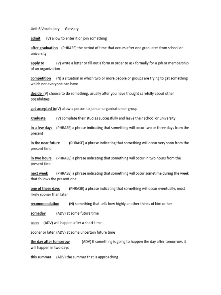 Unit 6 Vocabulary Glosarry | PDF