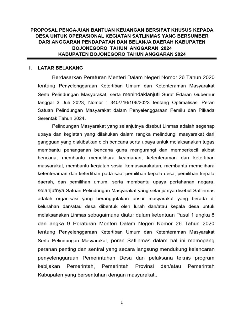 PROPOSAL SINGKAT BKK Linmas | PDF | Ilmu Sosial