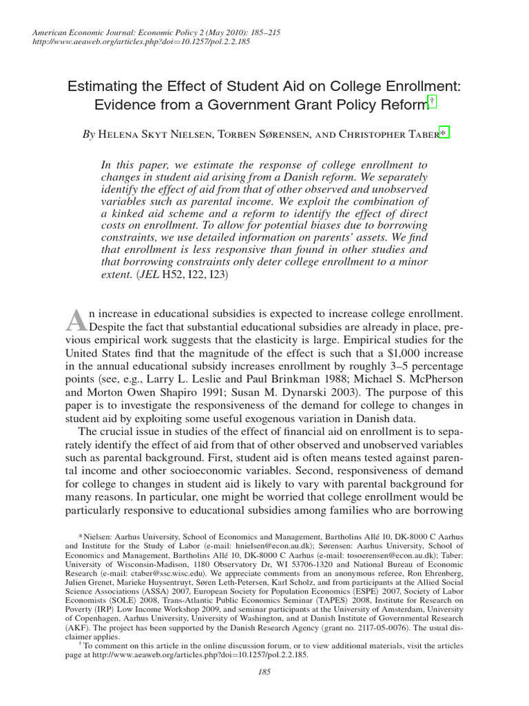 Impact of Student Aid on College Enrollment | PDF | Subsidy | Poverty