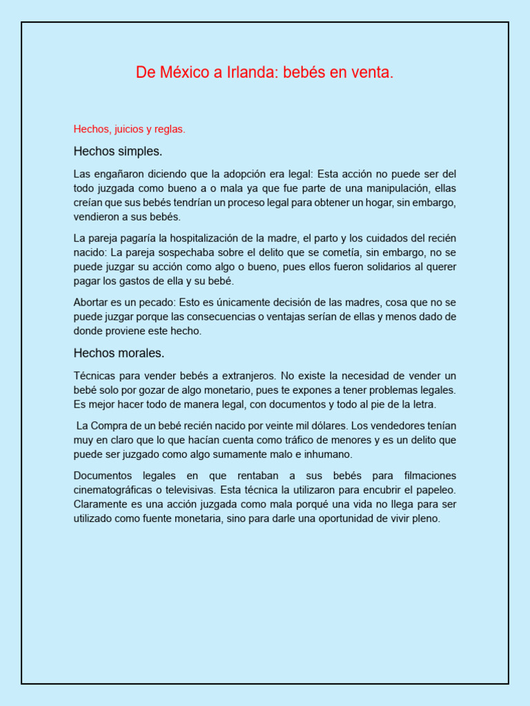 Venta ilegal de bebés: un análisis ético | PDF | Adopción | Justicia