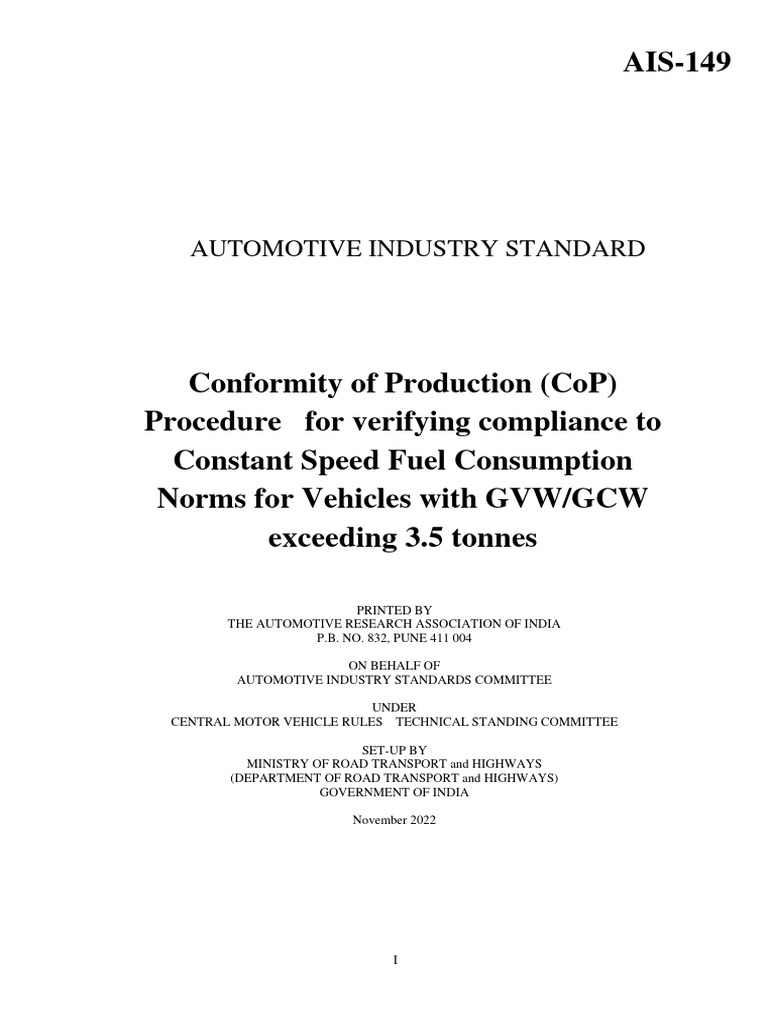 2-AIS - 149-Conformity of Production (CoP) | PDF | Axle | Fuel Economy In Automobiles