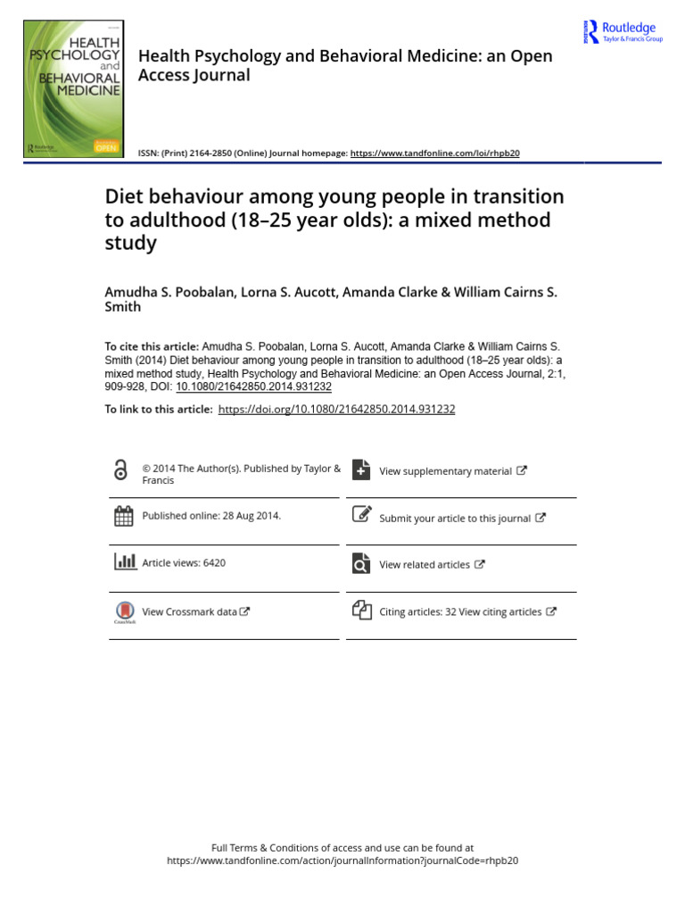 Diet Behaviour Among Young People in Transition To Adulthood 18 25 Year ...