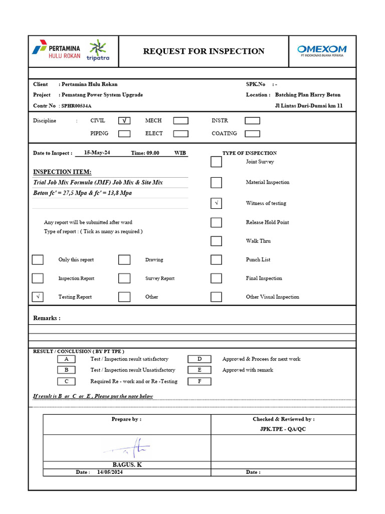 Trial Job Mix Formula Inspection Report | PDF