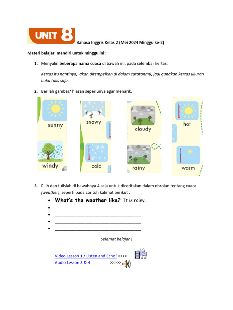 Bahasa Inggris Kelas 2 Unit 8 | PDF