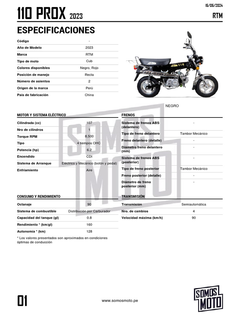 110 Prox 2023 - RTM - Negro 15 05 2024 | PDF | Motocicleta | Tecnología de vehículos