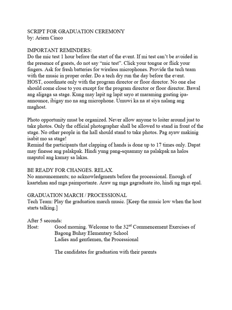 English Emcee Grad Script | PDF | Career & Growth | Language Arts ...