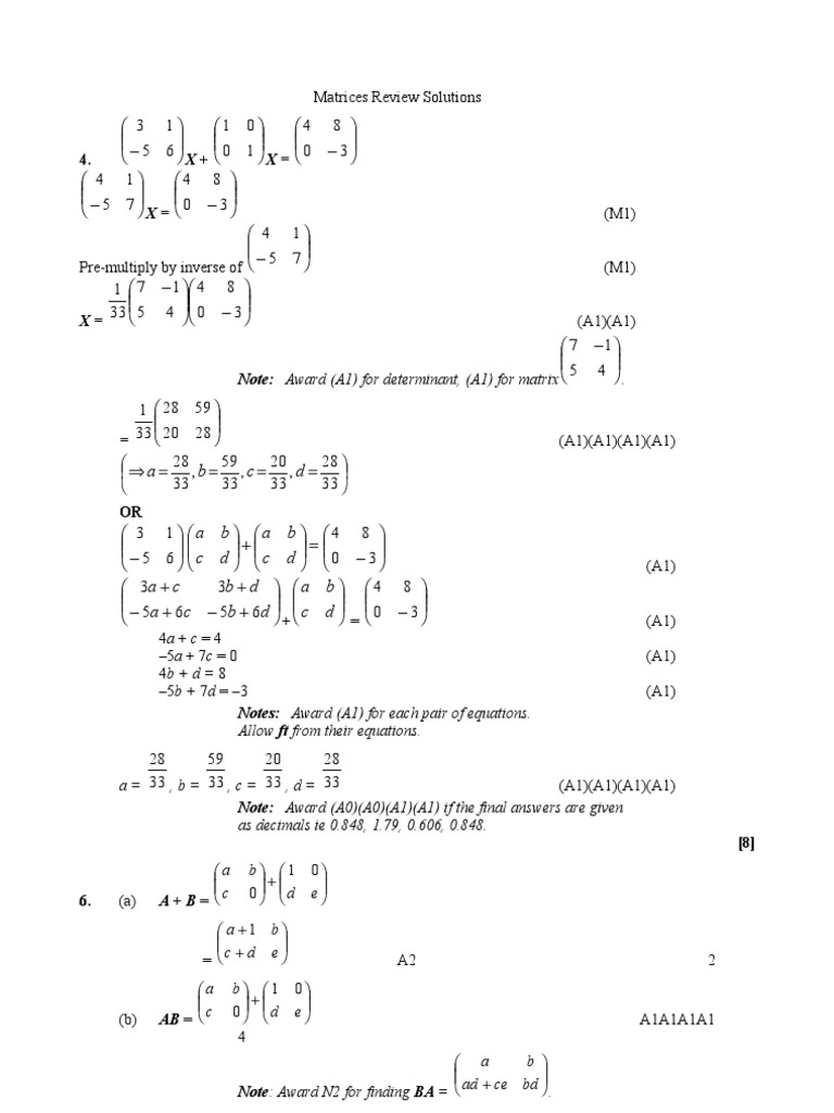 Matrix Solutions and Calculations Guide | PDF