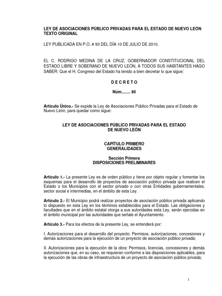 Ley de Asociaciones Publico Privadas para El Estado de Nuevo Leon | PDF ...