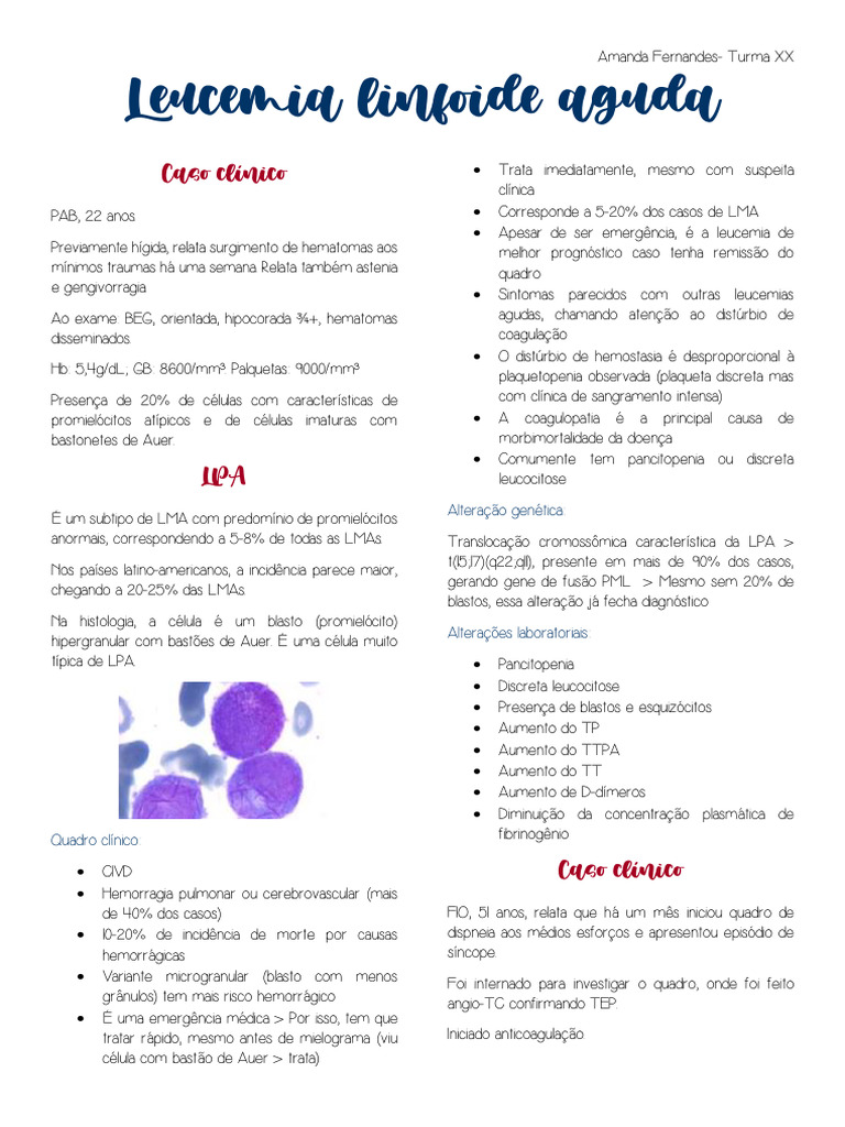 Leucemia Linfoide Aguda | PDF | Doenças e distúrbios | Medicina Clínica