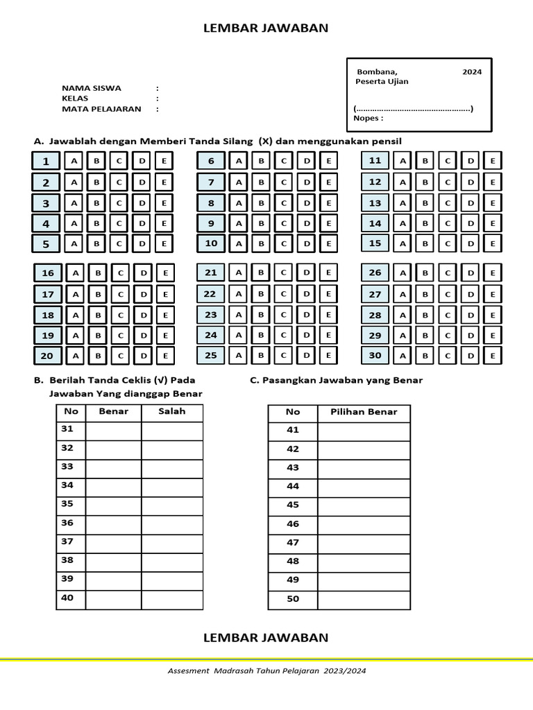 Lembar Jawaban Ujian | PDF